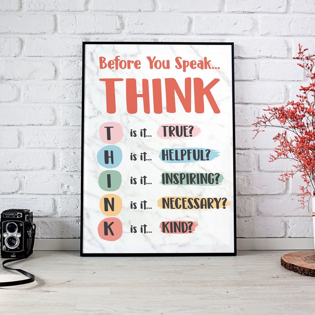 Think Before You Speak Poster Canvas Print Wall Art Classroom Poster ...