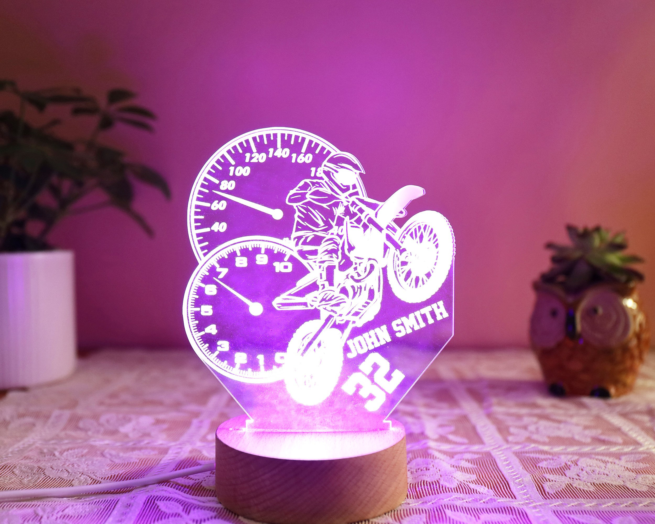 Custom Name Number Motocross Shape Acrylic LED Night Light Lamp ...