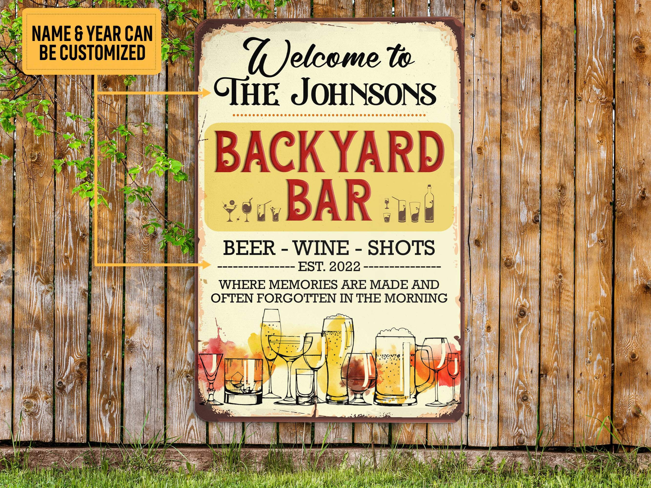 Personalized Backyard Bar Metal Sign, Beer Wine Shots Bar Sign, Funny ...