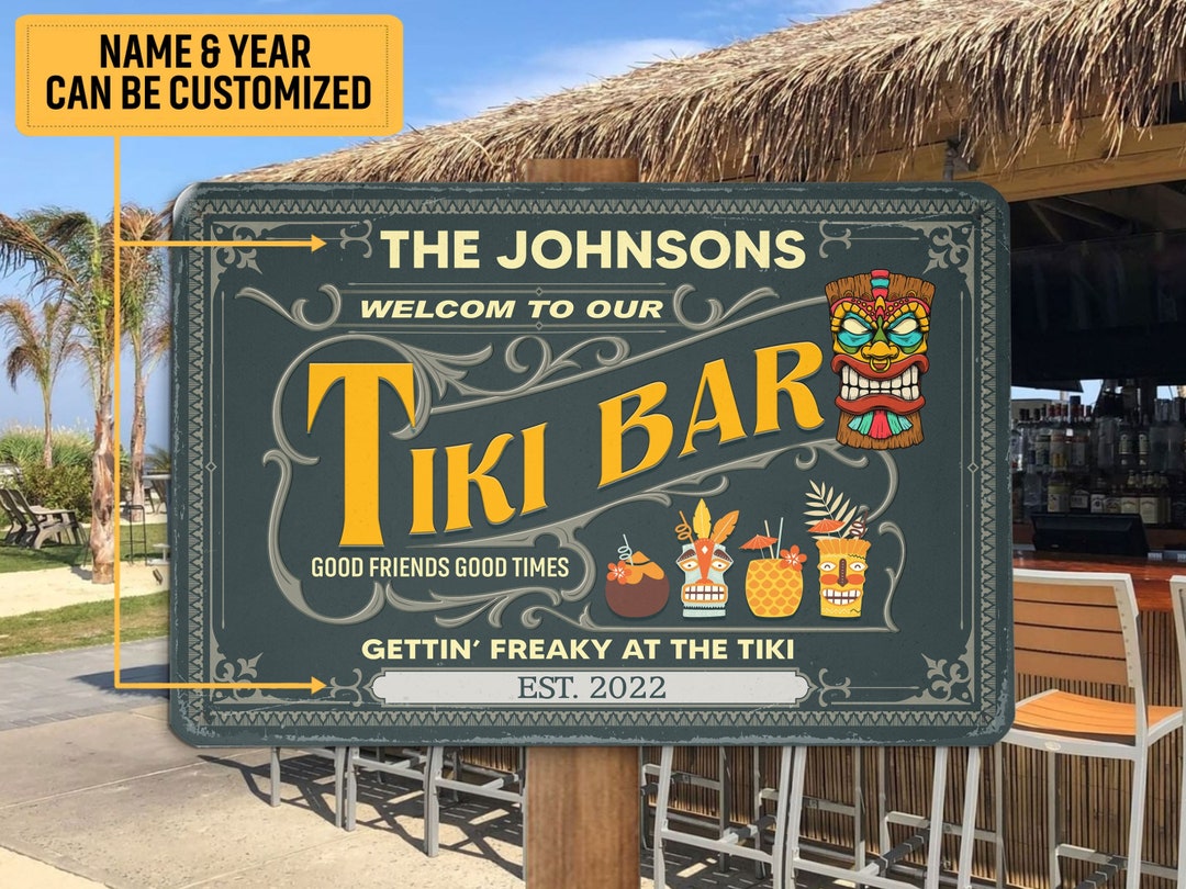 Personalized Tiki Bar Metal Sign, Tiki Bar Sign, Welcome Tiki Plaque ...