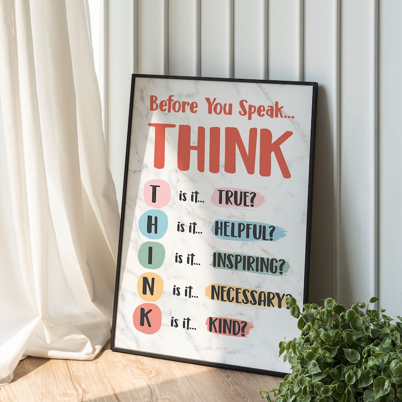 Think Before You Speak Poster Canvas Print Wall Art Classroom Poster ...