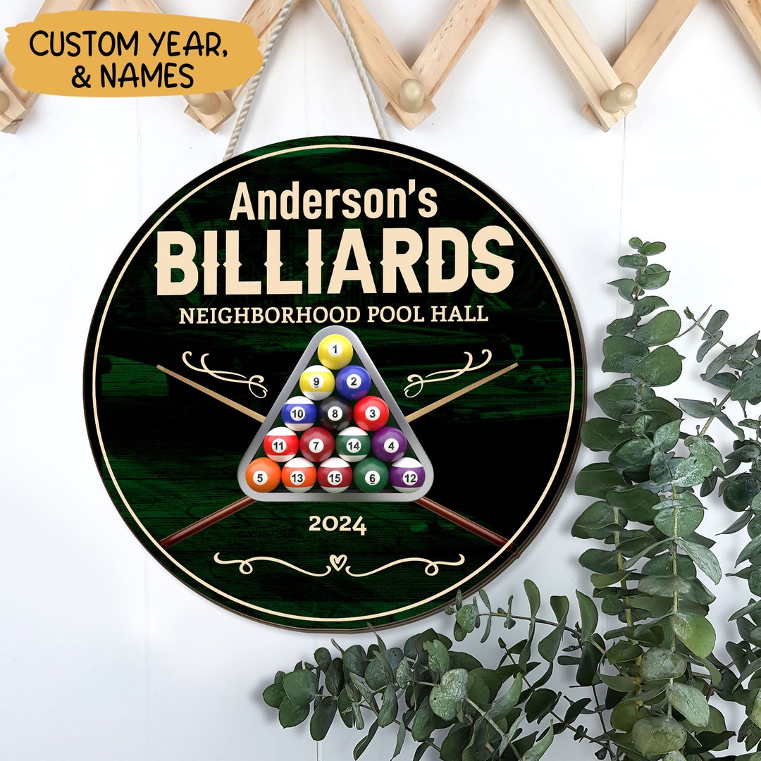 Personalized Billiards Wood Sign Neighborhood Pool Hall Billiards Sign ...