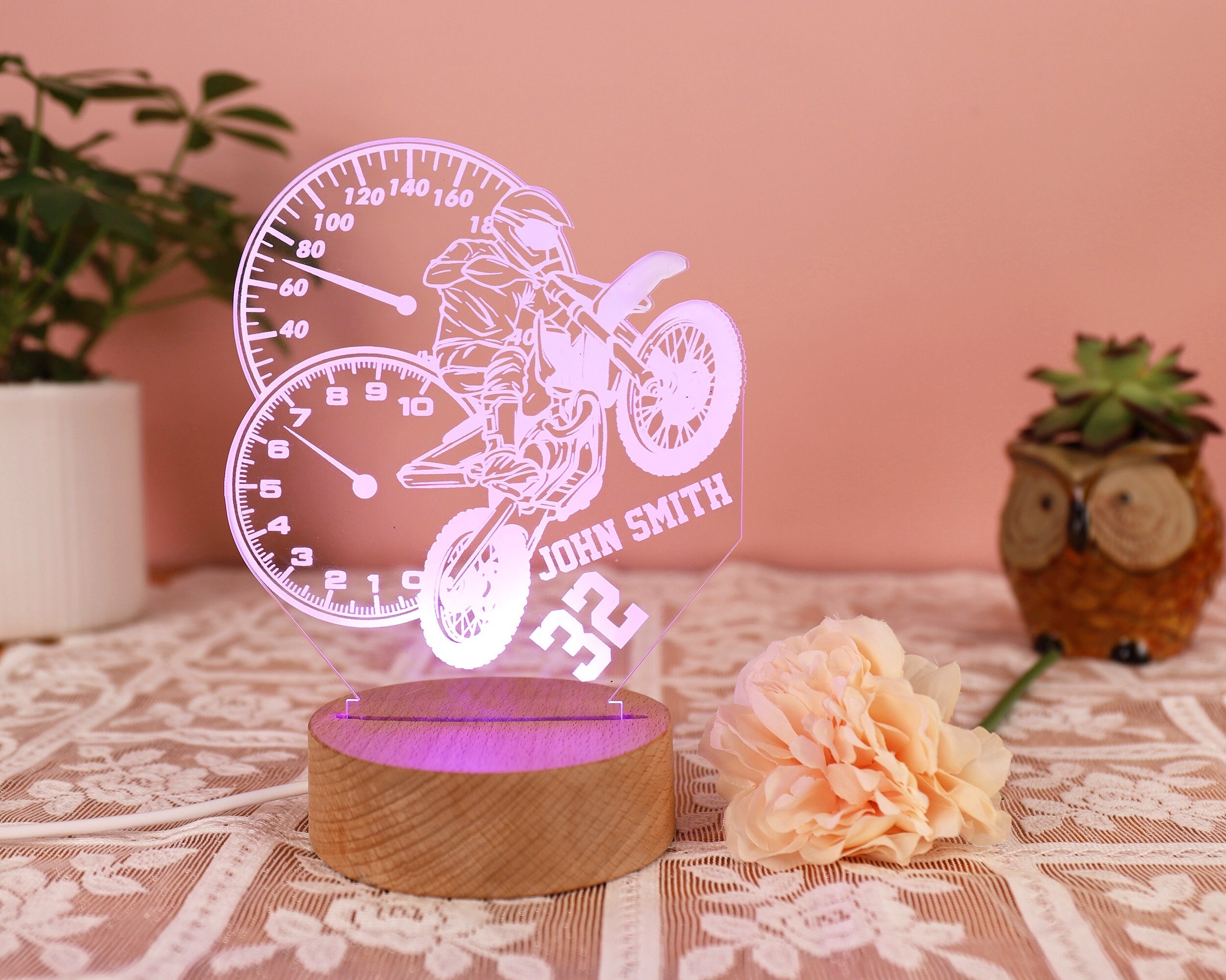 Custom Name Number Motocross Shape Acrylic LED Night Light Lamp ...