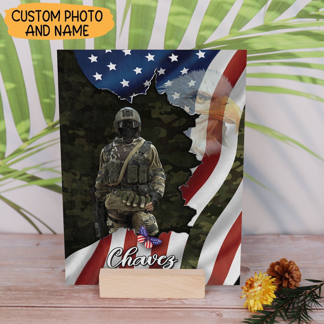 Custom Photo Military Army Soldier Wood Sign Eagle American Flag ...
