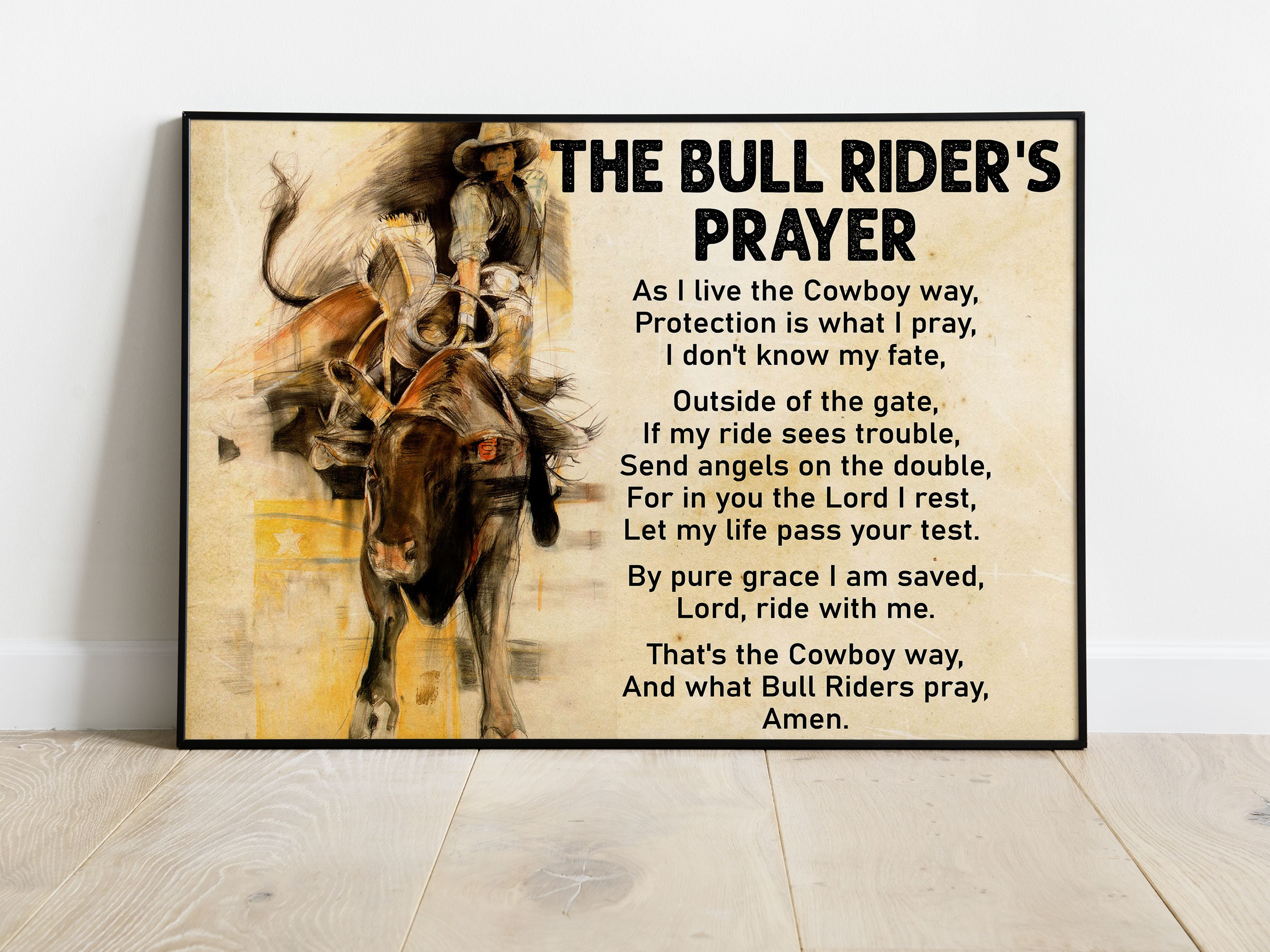The Bull Rider's Prayer Poster Bull Riding Poster Canvas Print Vintage ...