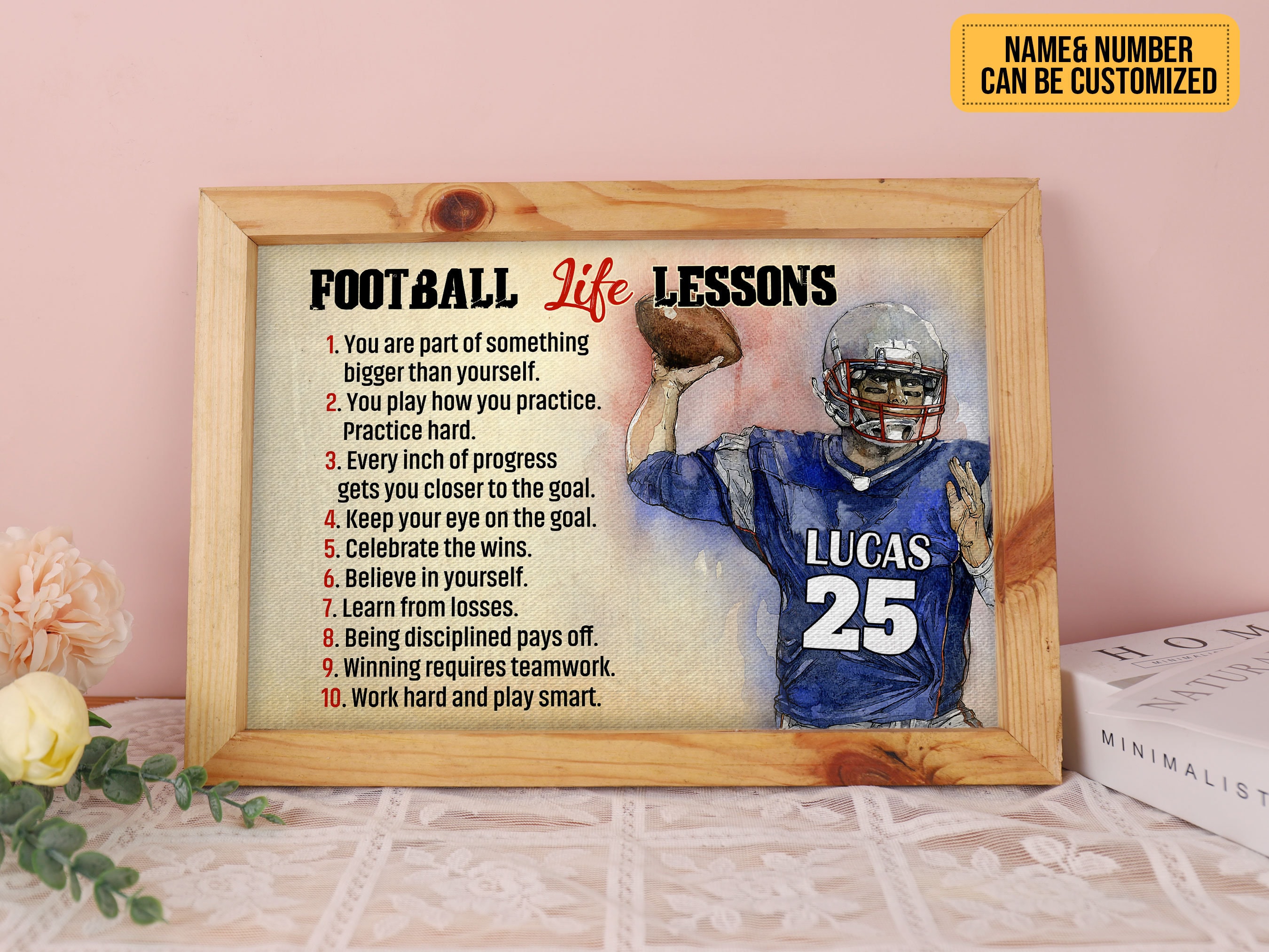 Football Life Lessons Poster Canvas Print Custom Name Number Vintage ...