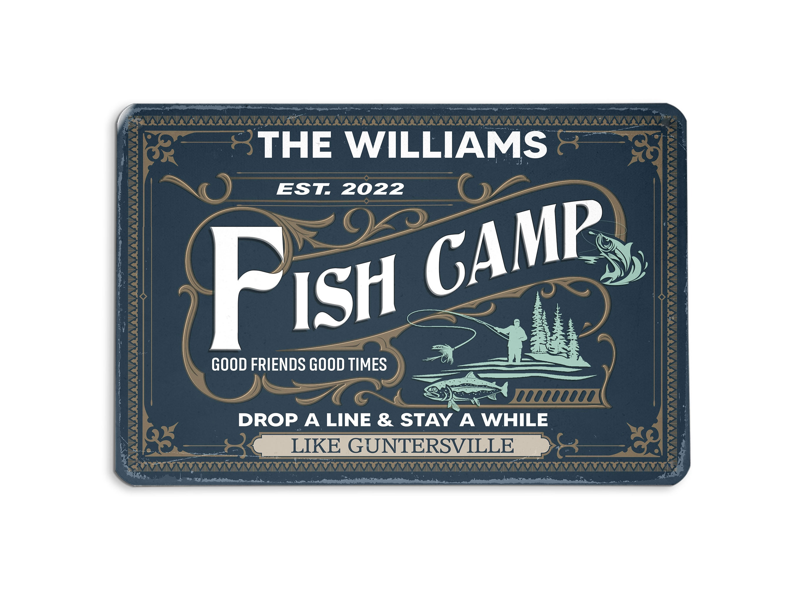 Personalized Fish Camp Metal Sign Art Fishing Lover Gift Welcome Tin ...