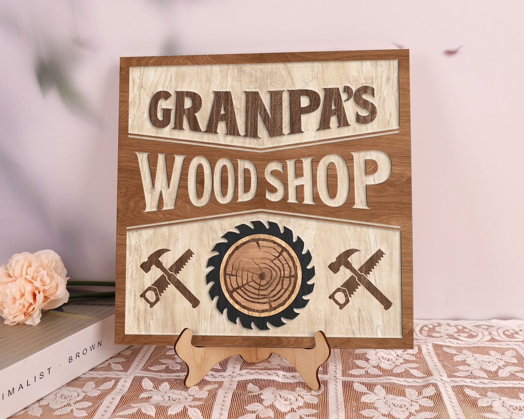 Custom Wood Shop Wooden Sign 2-layer Plaque Workshop Sign Grarage Sign ...