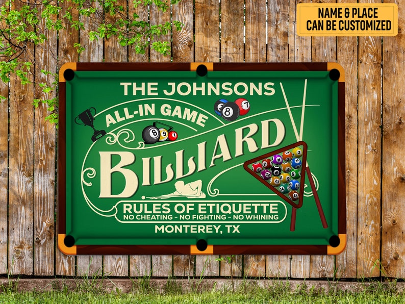 Personalized All-in Game Billiard Metal Sign Rules of Etiquette ...