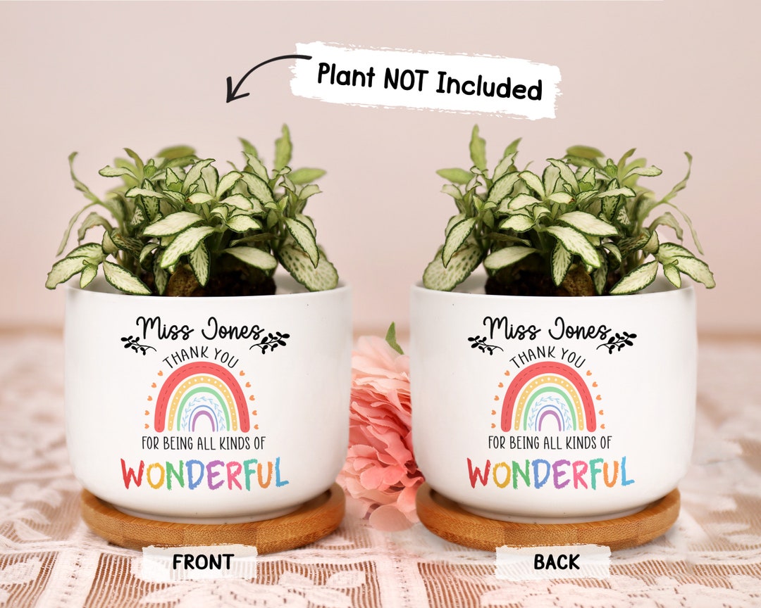 Personalized Boho Rainbow Thank You Teacher Plant Pot Ceramic Mini ...