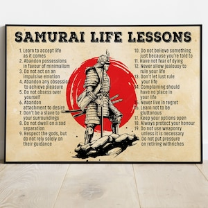 Samurai Life Lessons Poster Samurai Canvas Print Vintage Japanese ...