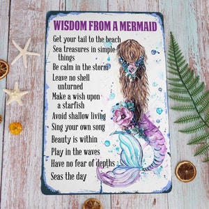 Wisdom From A Mermaid Metal Sign Beach Nautical Art Mermaid Tin Mermaid ...