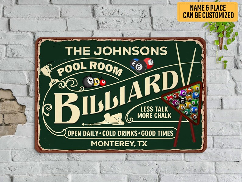 Personalized Pool Room Billiard Metal Sign More Chalk Billiards Sign ...