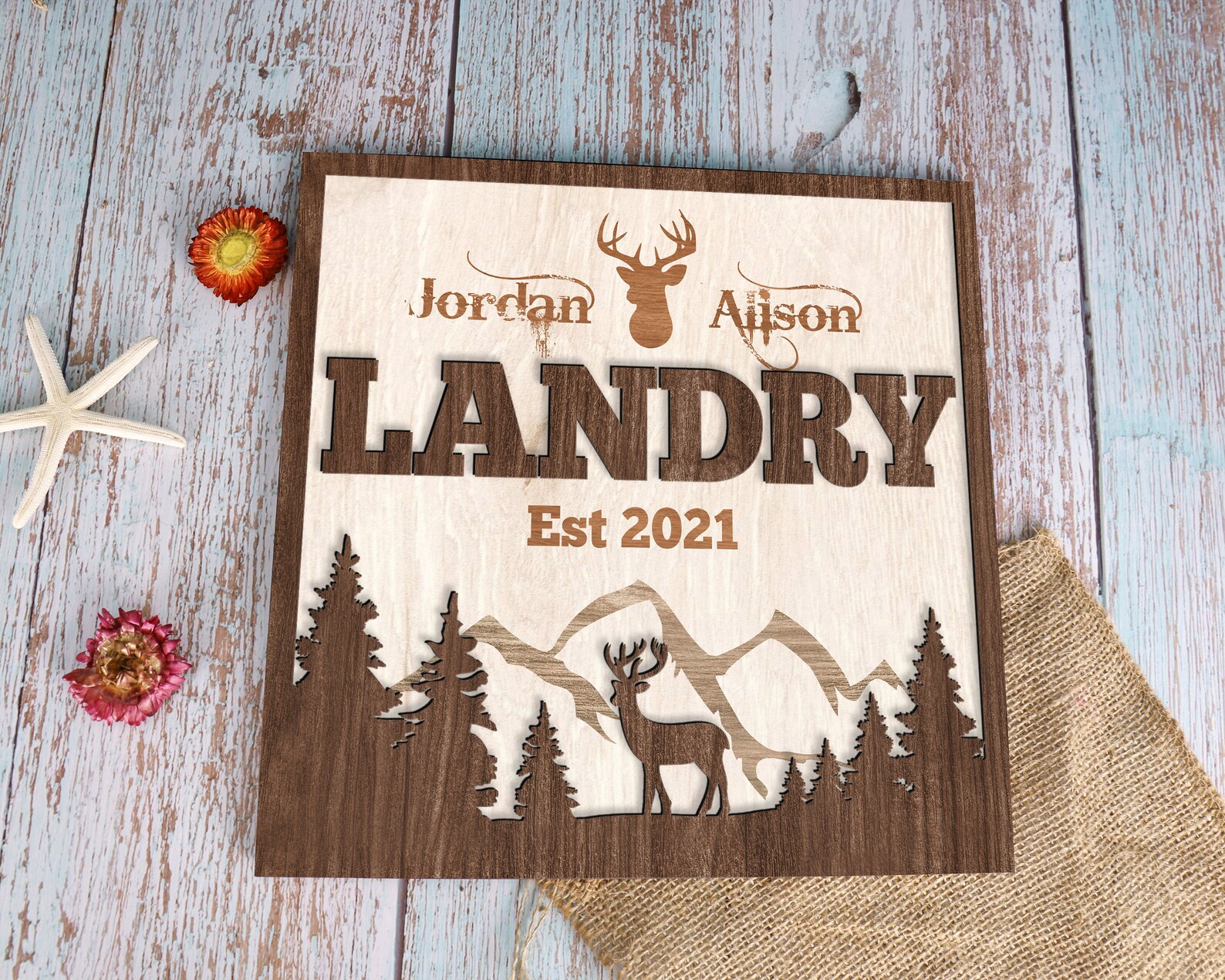Personalized Landry Wooden Sign 2-layer Deer Hunting Sign Plaque Custom ...