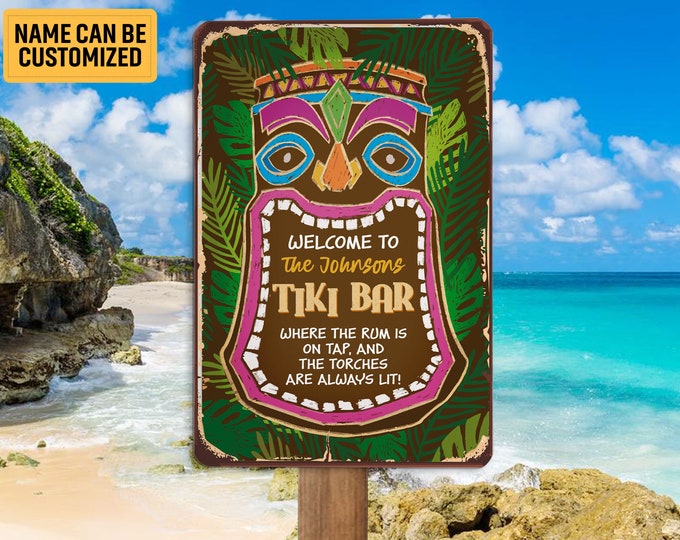 Personalized Tiki Bar Metal Sign Welcome Tiki Sign Tropical Cocktail ...