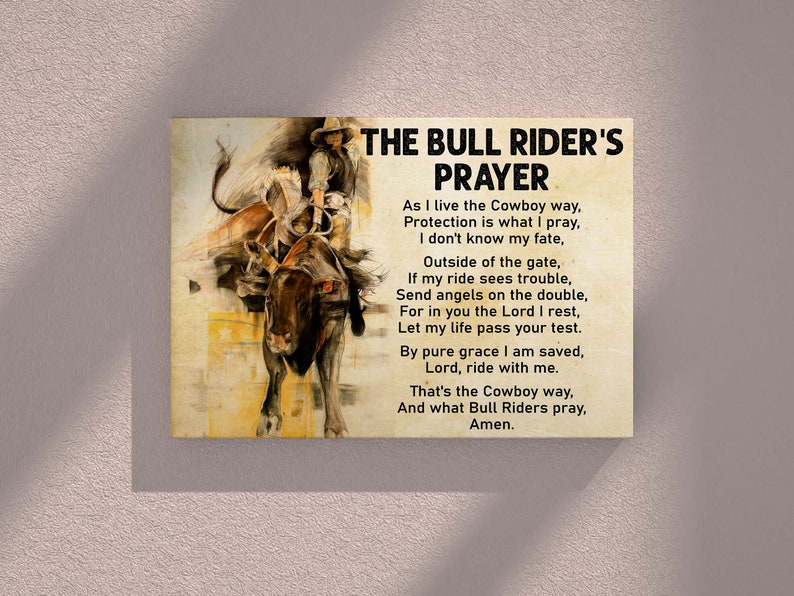 The Bull Rider's Prayer Poster Bull Riding Poster Canvas Print Vintage ...