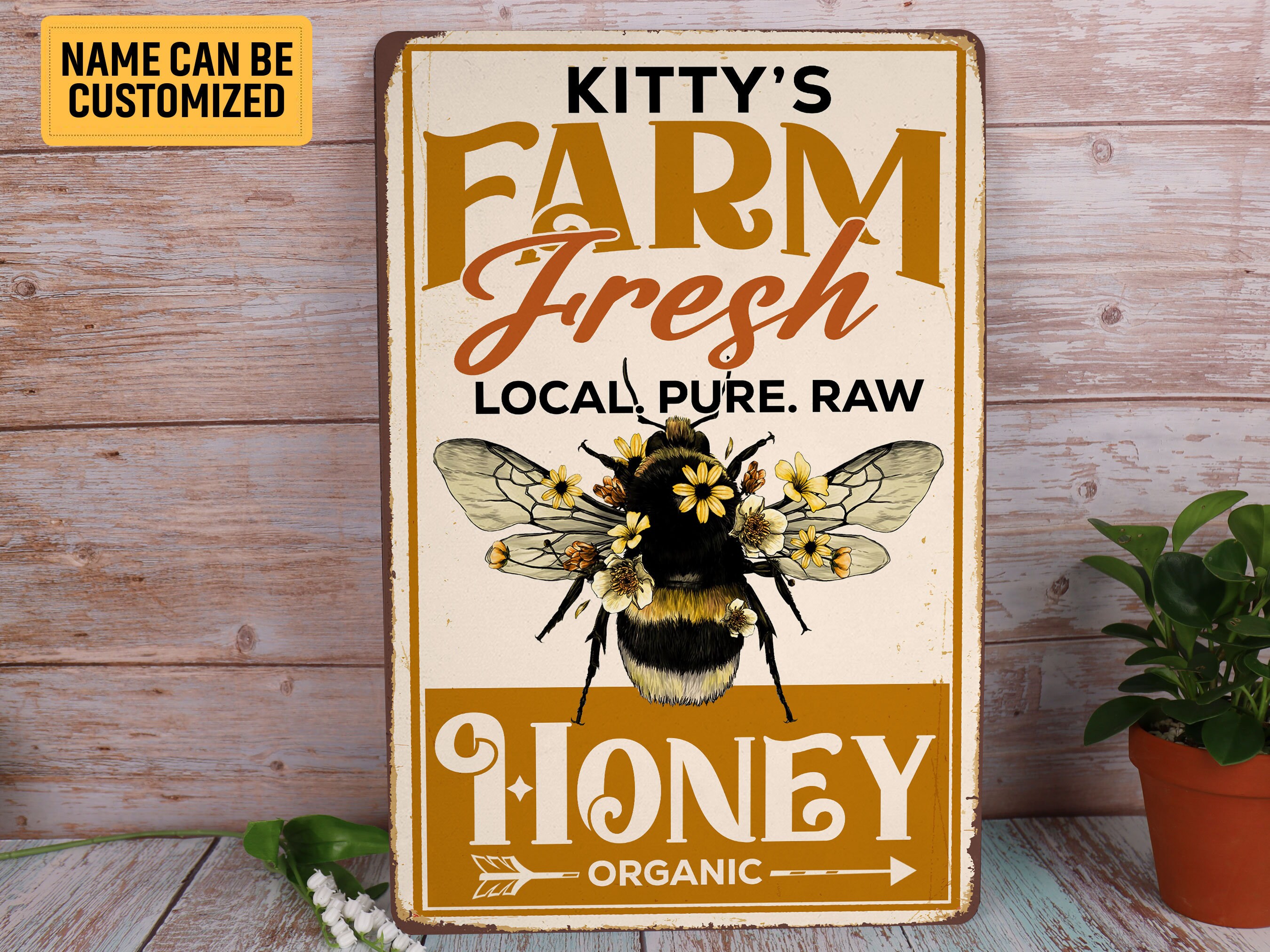 Personalized Honey Bee Farm Metal Sign, Farm Fresh Bee Sign, Bee Farm ...