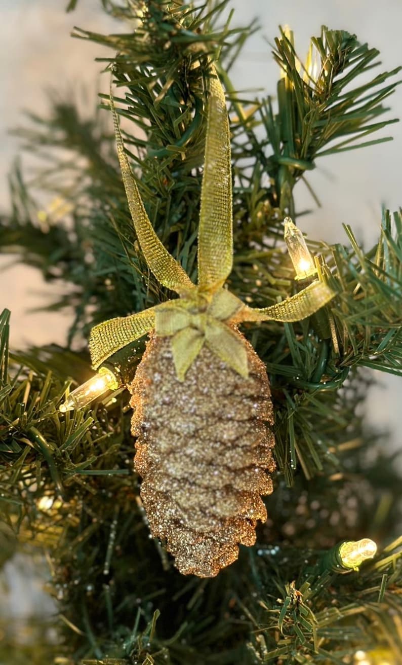 Champagne Gold Pinecone Ornaments With Your Choice of a Beautiful Gold ...