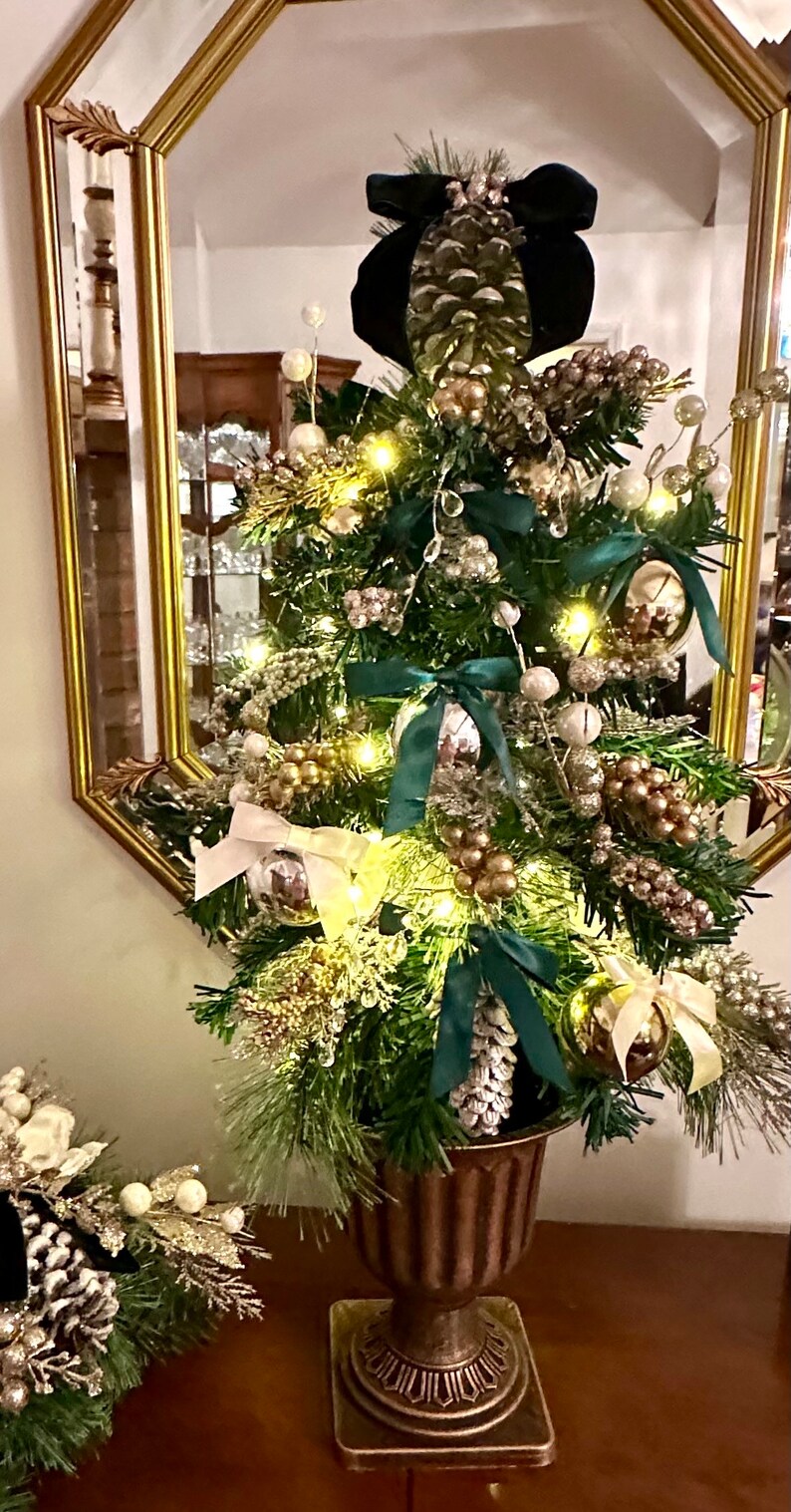 Pre- Lit Emerald Green Mini Christmas Tree/ Table Top Tree/ Topiary ...