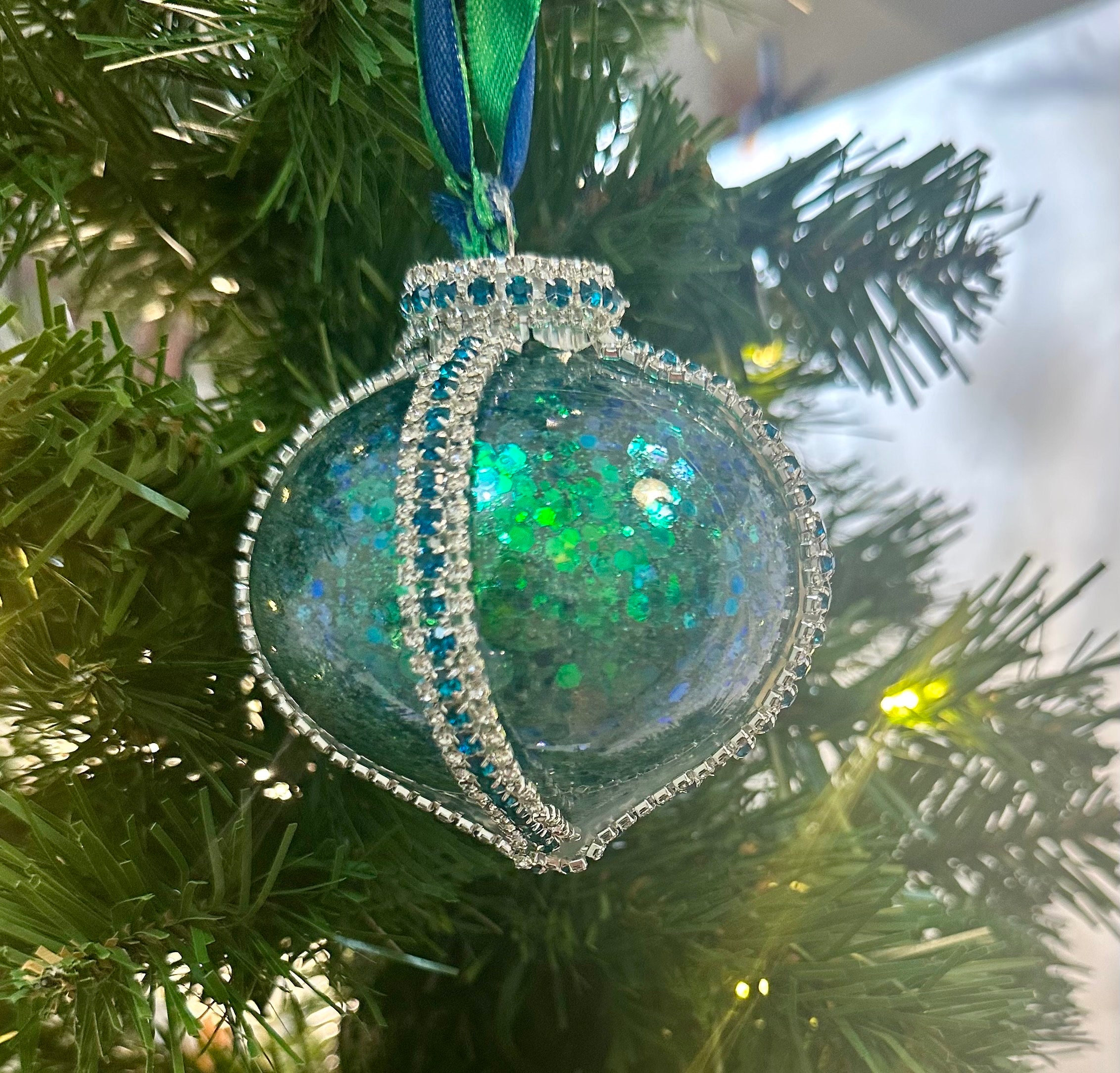 Emerald Green Collection: Green and Blue Glam Ornament Embellished With ...