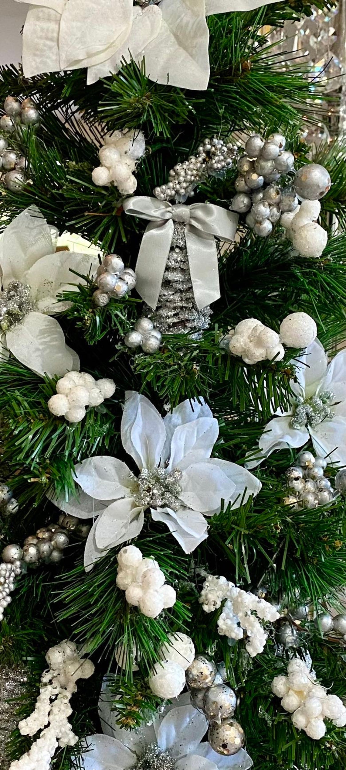 Pre Lit White and Silver Christmas Topiary / Approximately 3ft ...