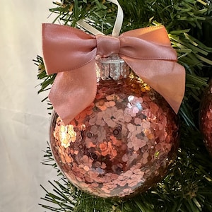 Set of 3 Rose Gold Glittered Shatterproof Ornaments With Beautiful Rose ...