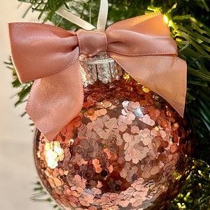 Set of 3 Rose Gold Glittered Shatterproof Ornaments With Beautiful Rose ...
