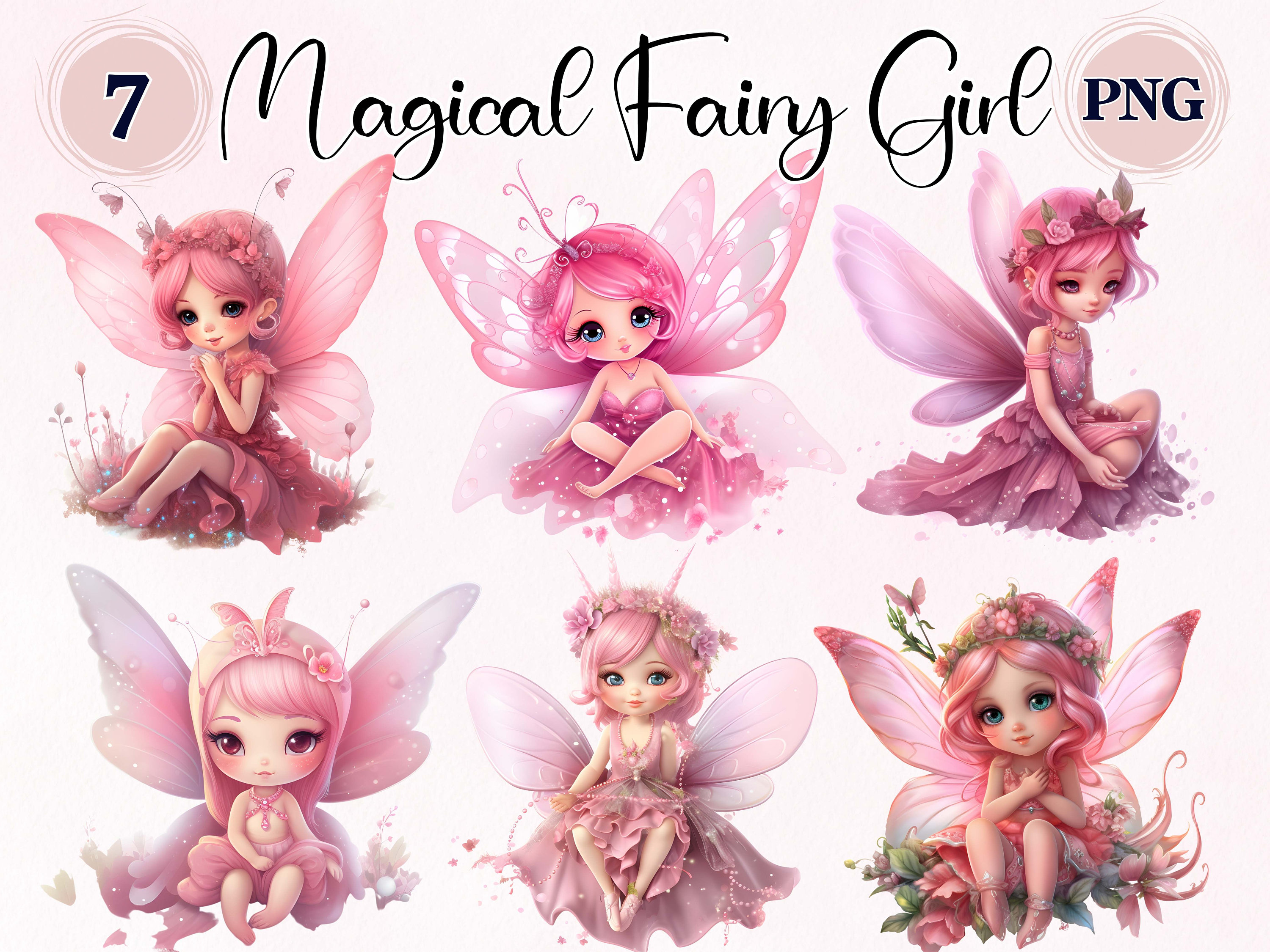 Magical Fairy Girl, Pink Clipart, 7 High Quality PNG, Fairy Sage ...