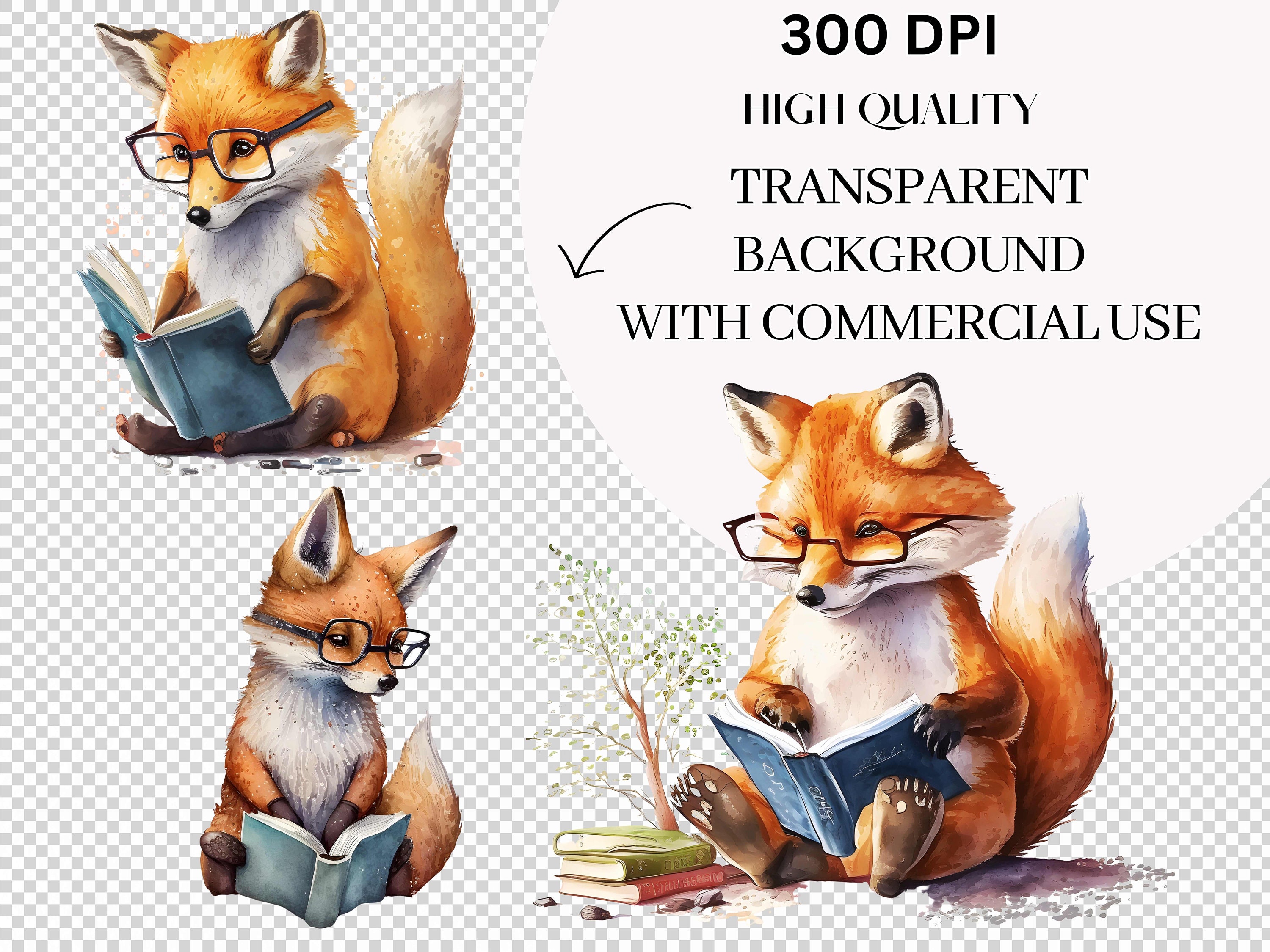 Fox Reading Book, 10 High Images, Animals Clipart, Collage Images ...