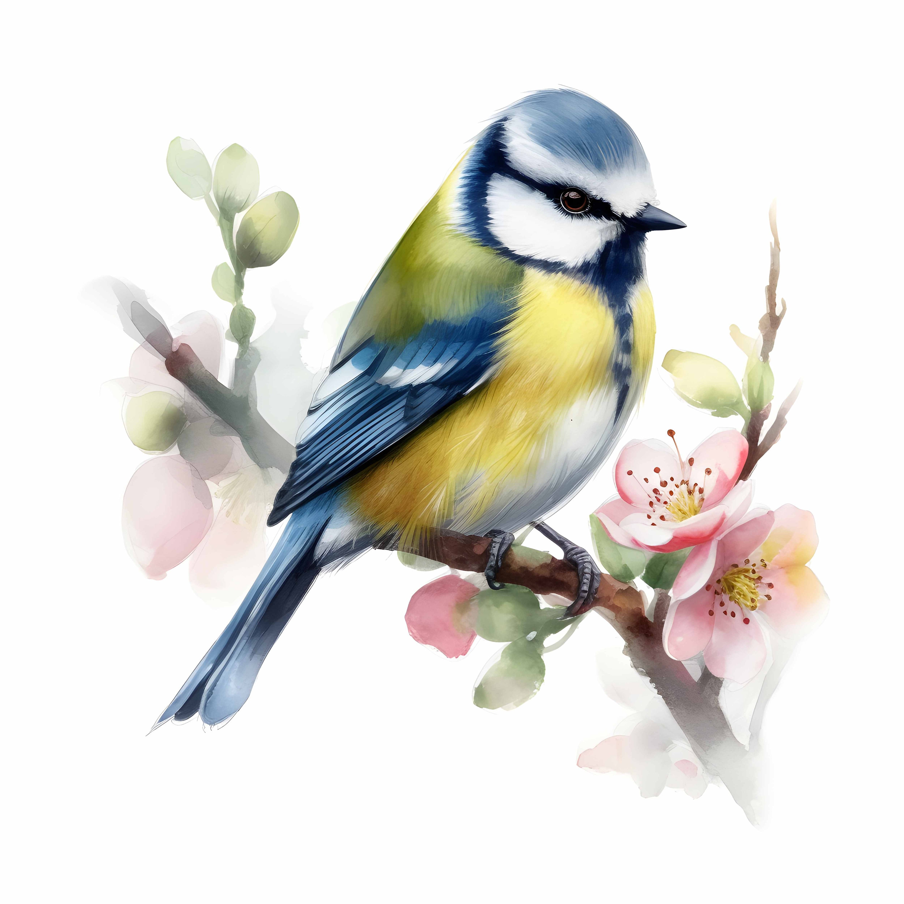 Watercolor Blue Tit, 10 High Quality Pngs, Clip Art Blue Tit Bird With ...