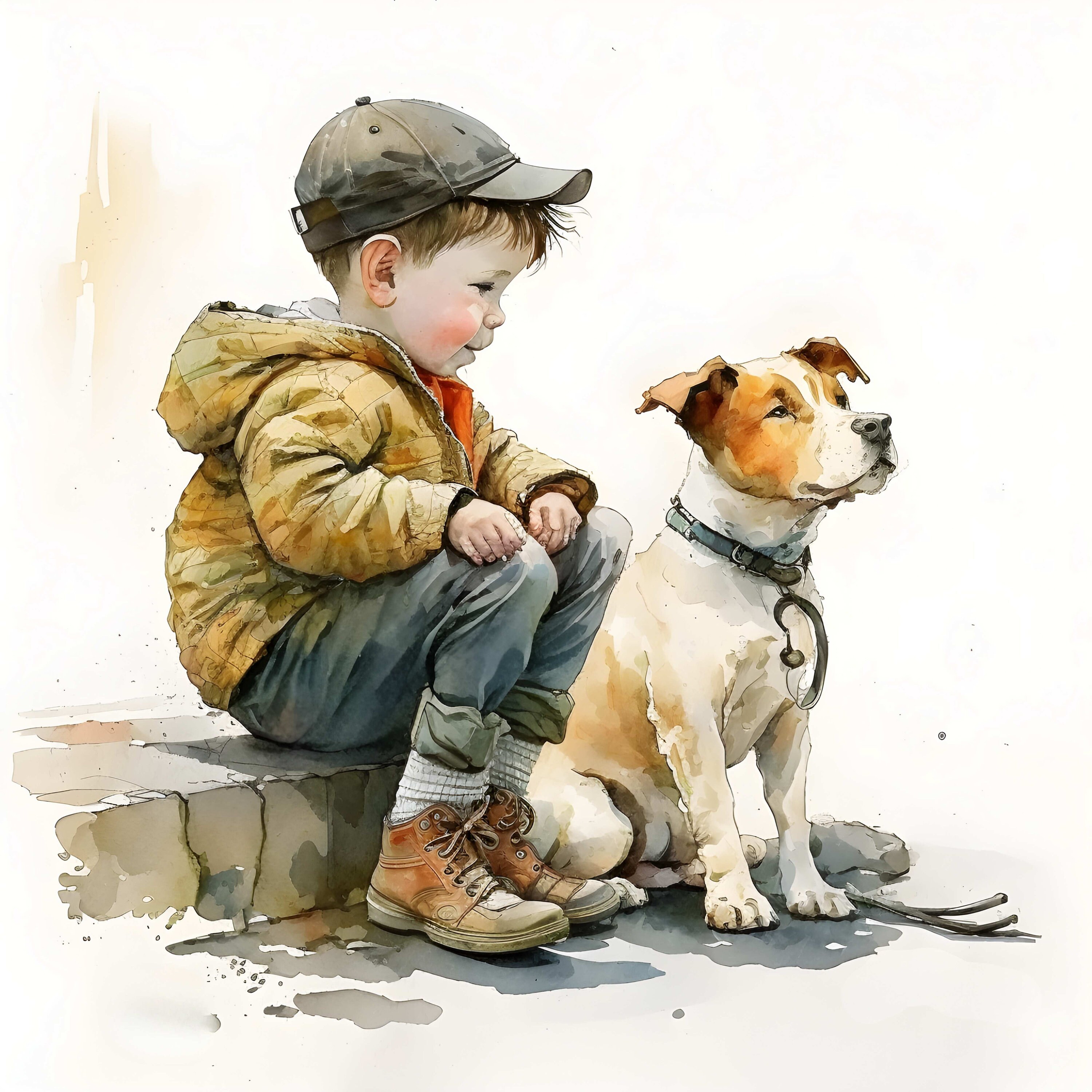 Watercolor Boy and Dog, 10 High Quality Jpgs, Clipart Boy With His Dog ...