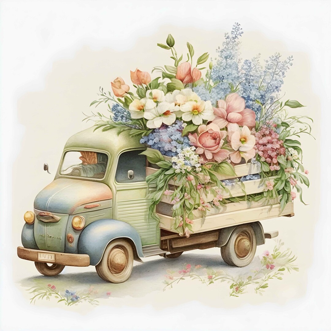 Truck With Flowers, Collage Images, Clipart Florals, Cute Design ...