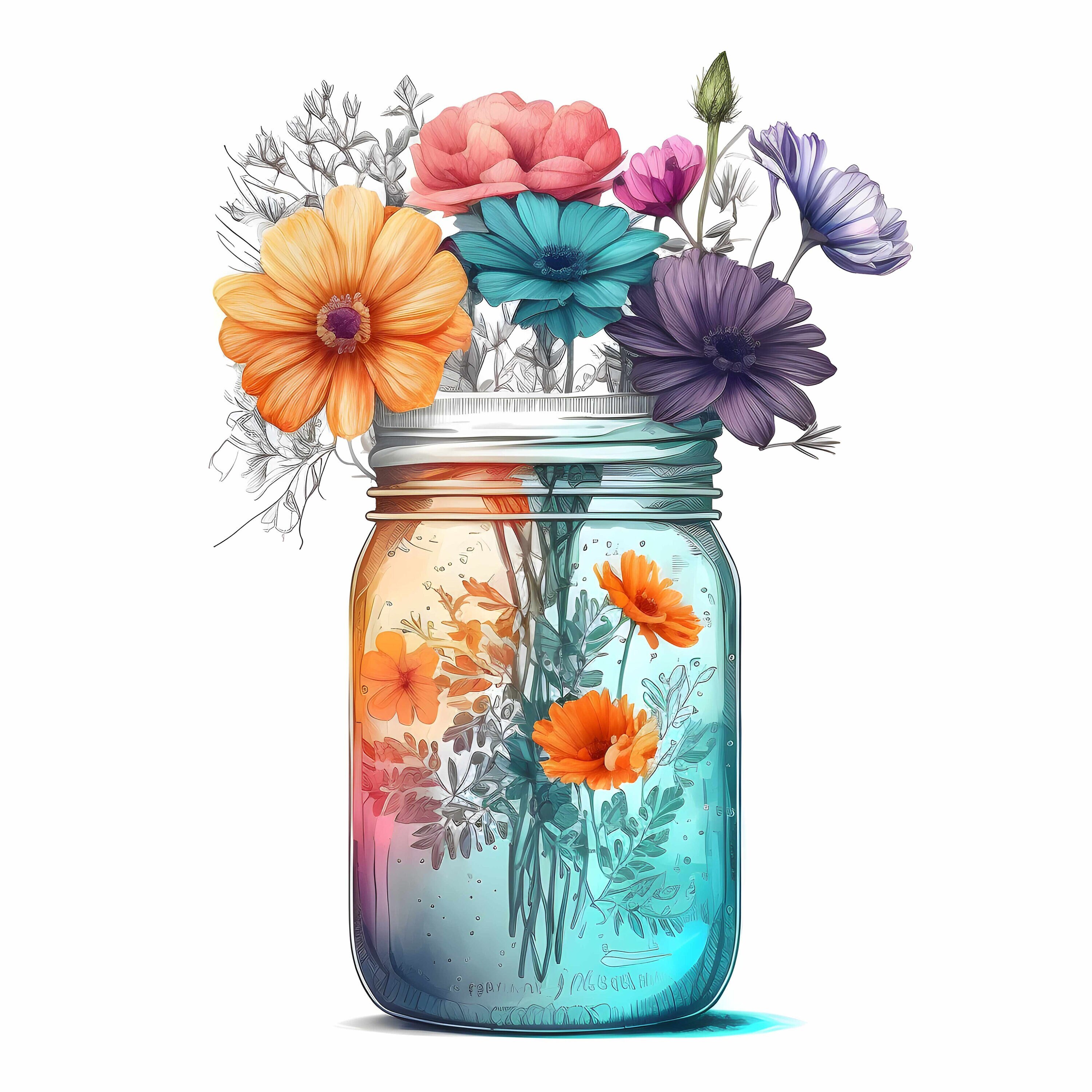 Vase of Flowers in Jar, 12 High Pngs, Clipart Flowers, Digital Planner ...