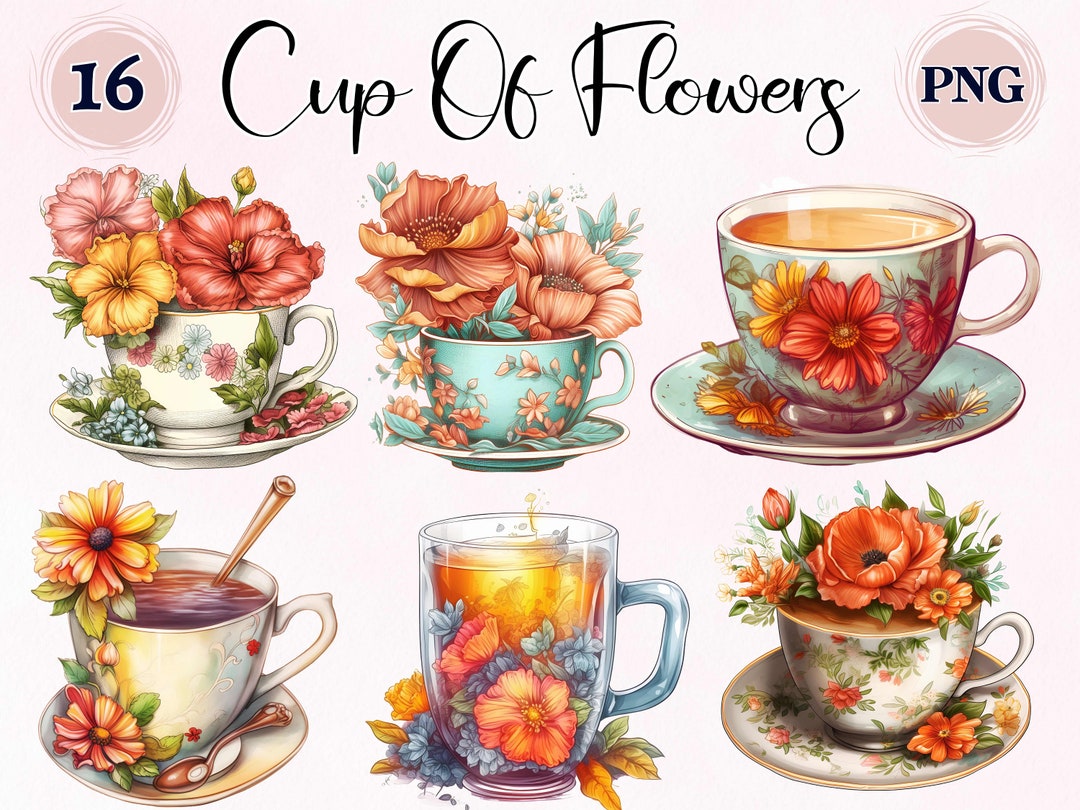 Cup of Flowers, 16 High Quality Pngs, Clipart Cup Flowers, Mugs of ...
