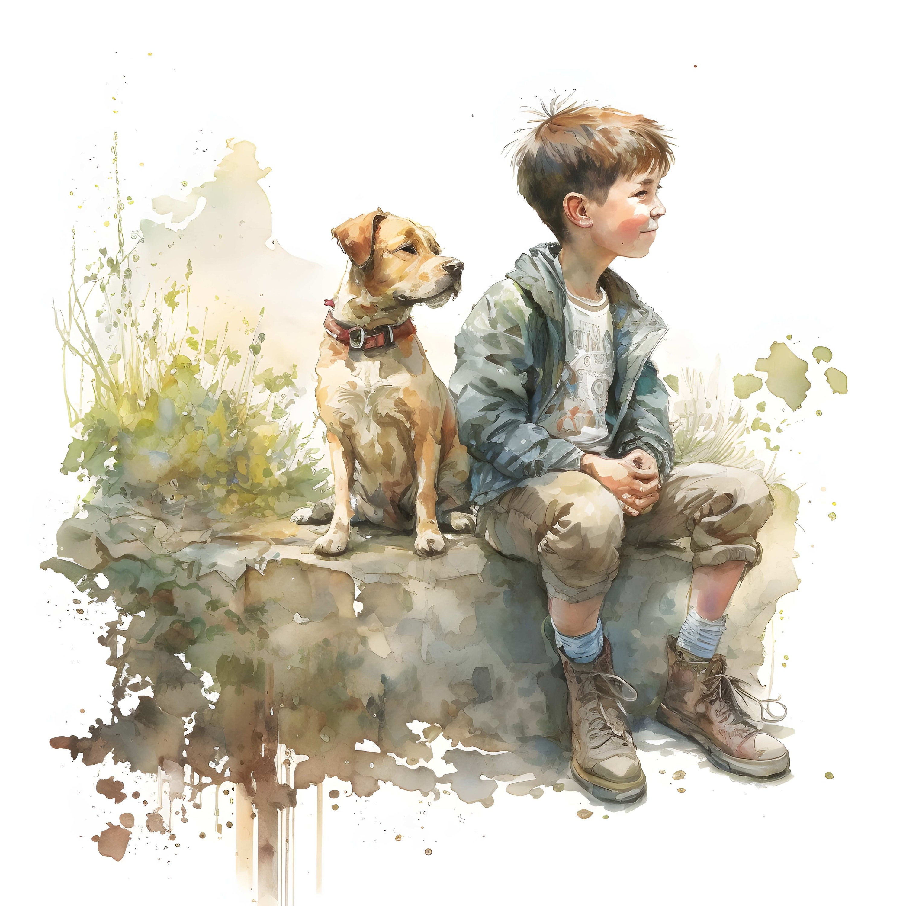 Watercolor Boy and Dog, 10 High Quality Jpgs, Clipart Boy With His Dog ...