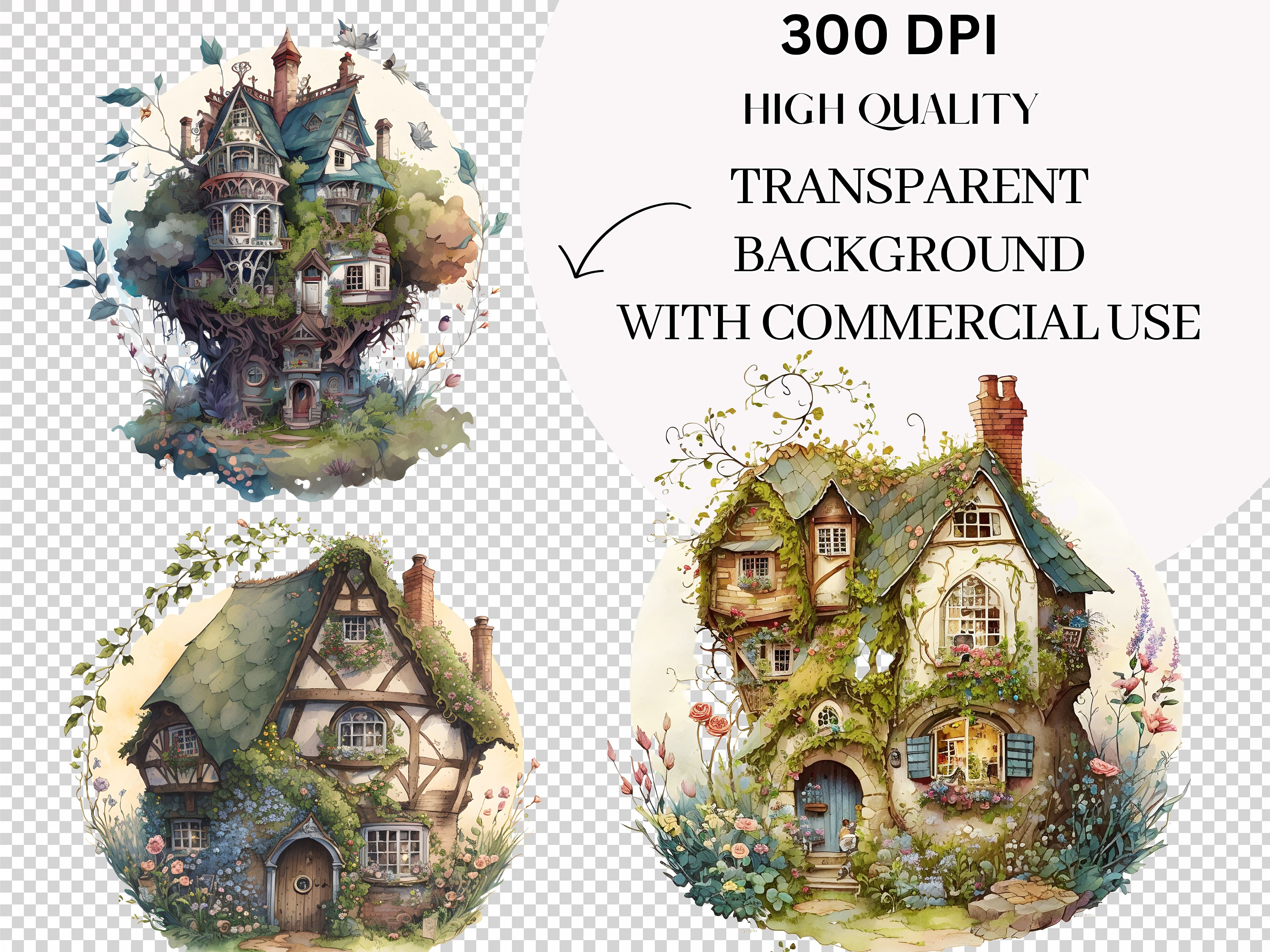 Watercolor Fairy House PNG, 1O High Quality Pngs, Clipart Houses ...