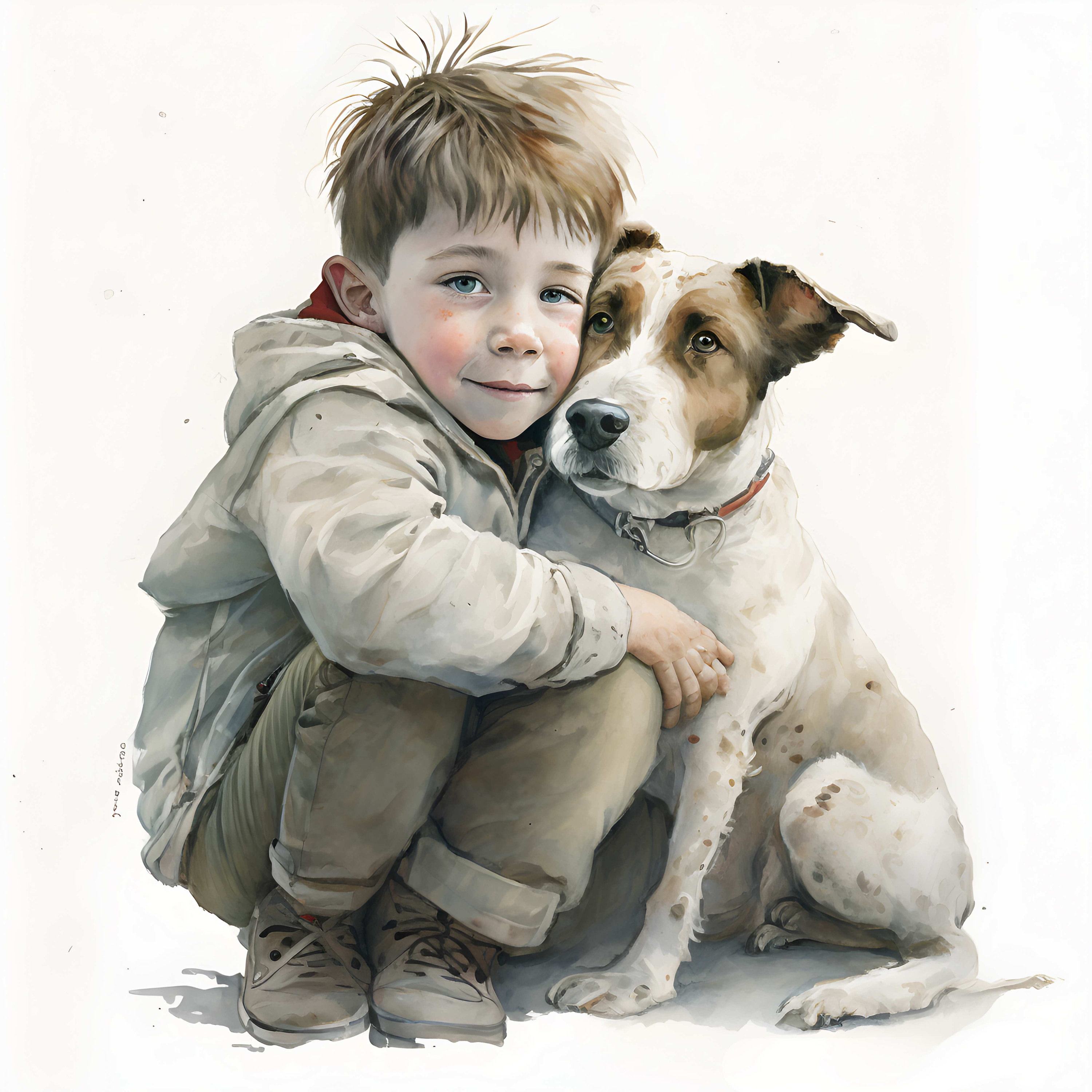 Watercolor Boy and Dog, 10 High Quality Jpgs, Clipart Boy With His Dog ...