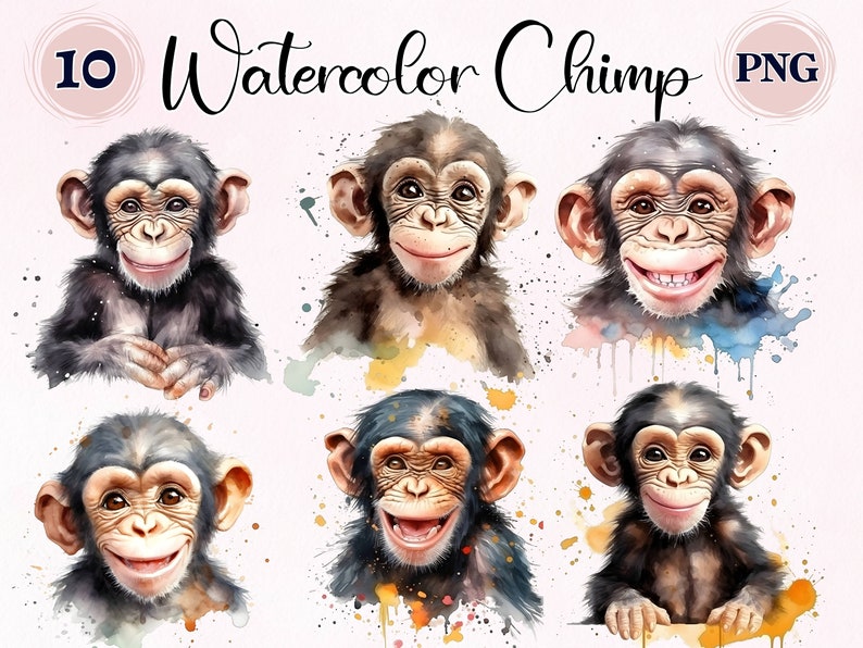 Watercolor Chimp PNG Clipart 10 High Quality Clipart Chimp - Etsy