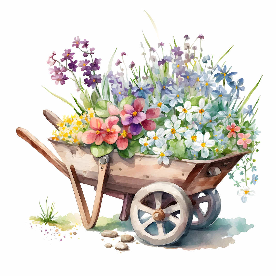 Beautiful Wheelbarrow of Flowers, 8 High Quality Jpgs, Digital Planner ...