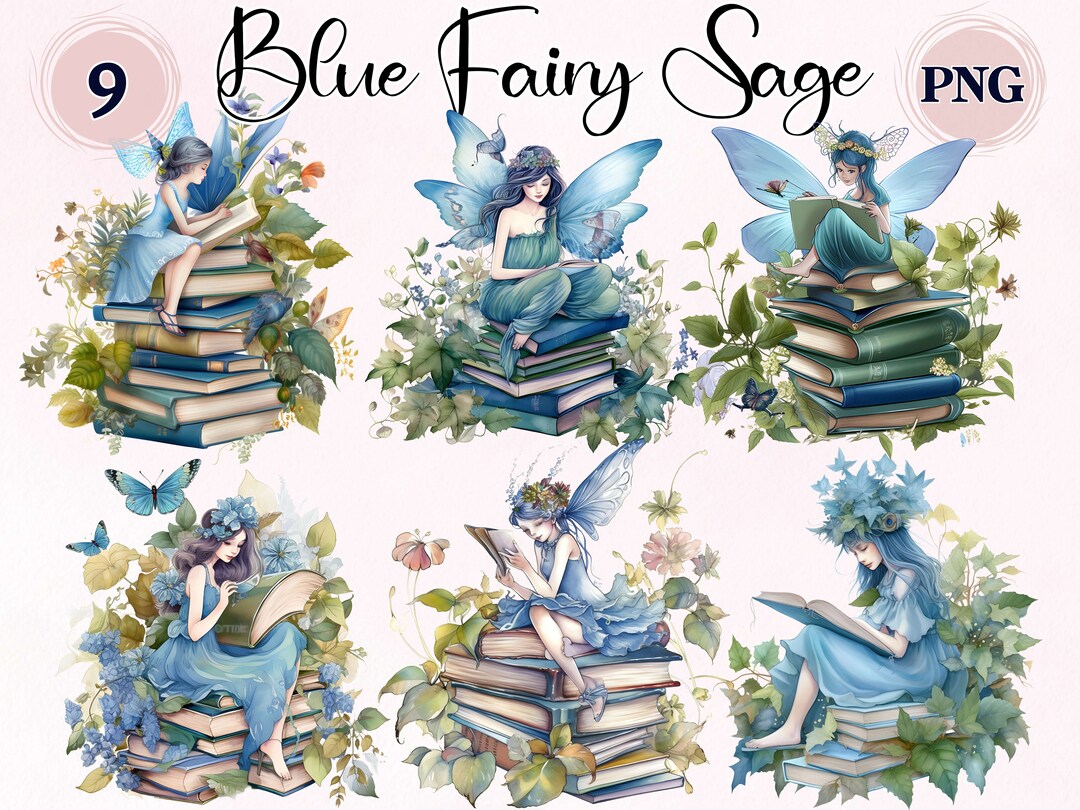 Watercolor Sage Fairy, 9 High Quality Pngs, Blue Fairy, Clipart Girls ...
