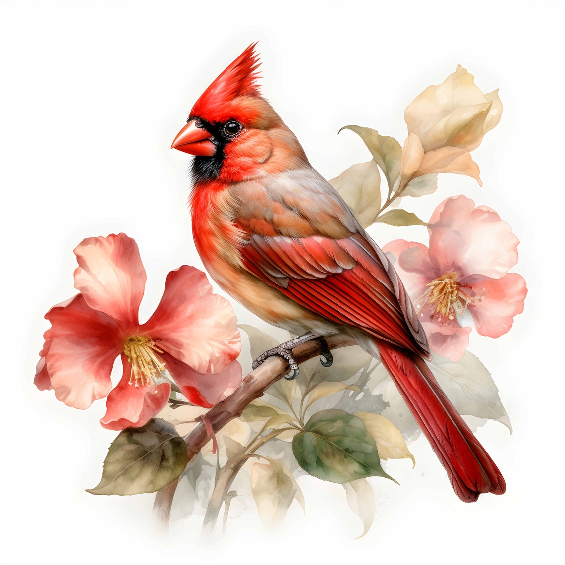 Watercolor Cardinal Bird, 10 High Quality Pngs, Clipart Pack Cardinal, Commercial Use ...