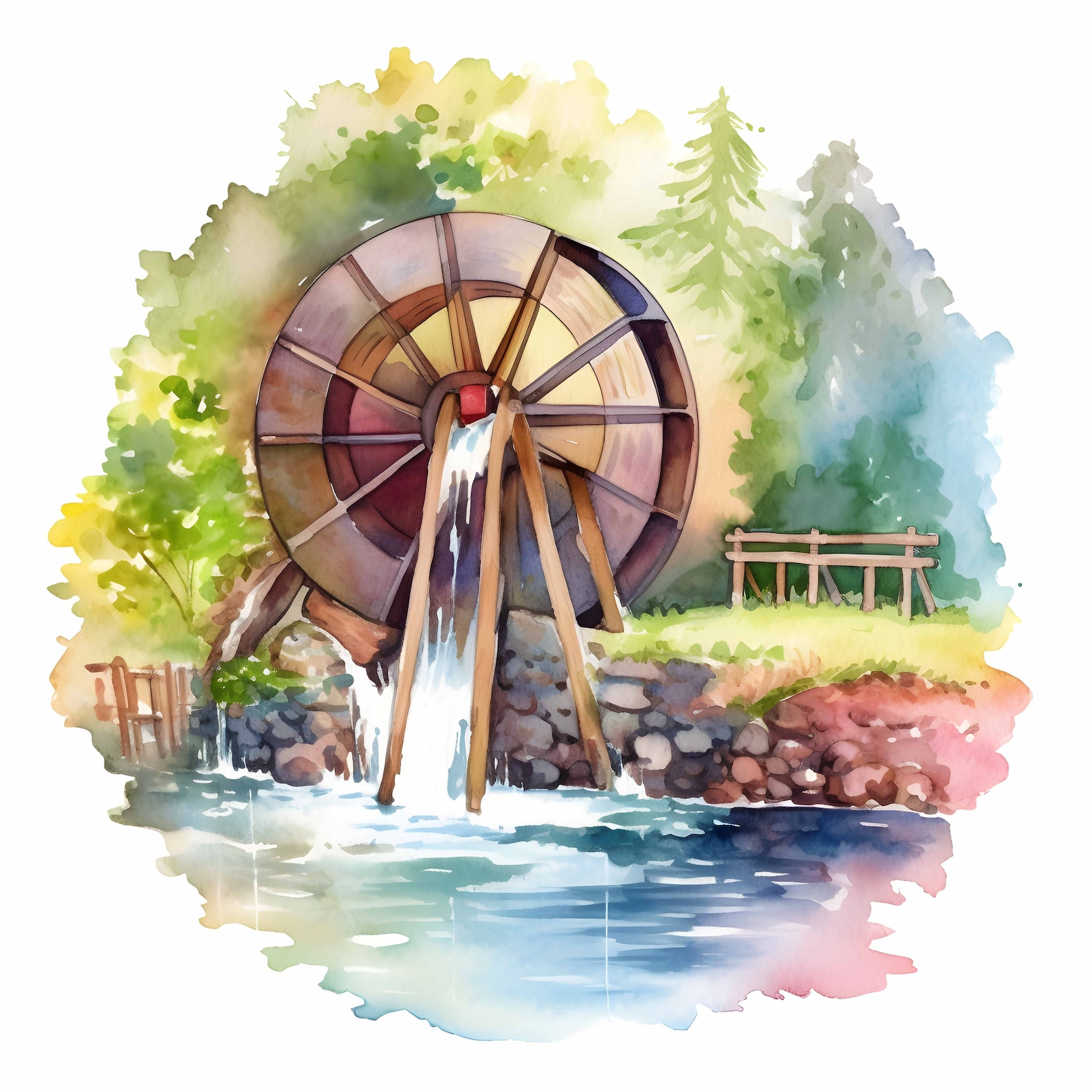 Watercolor Water Wheel, 10 High Quality PNG, Clipart Landscape, Clipart ...