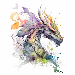 Watercolor Dragon, 10 High Quality Pngs, Clipart Dragon PNG, Fantasy ...