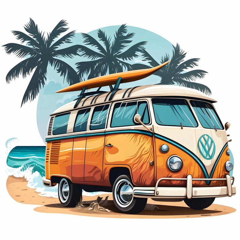 Van Surfing, 16 High Quality Jpgs, Clipart Summer, Clipart Surfing ...