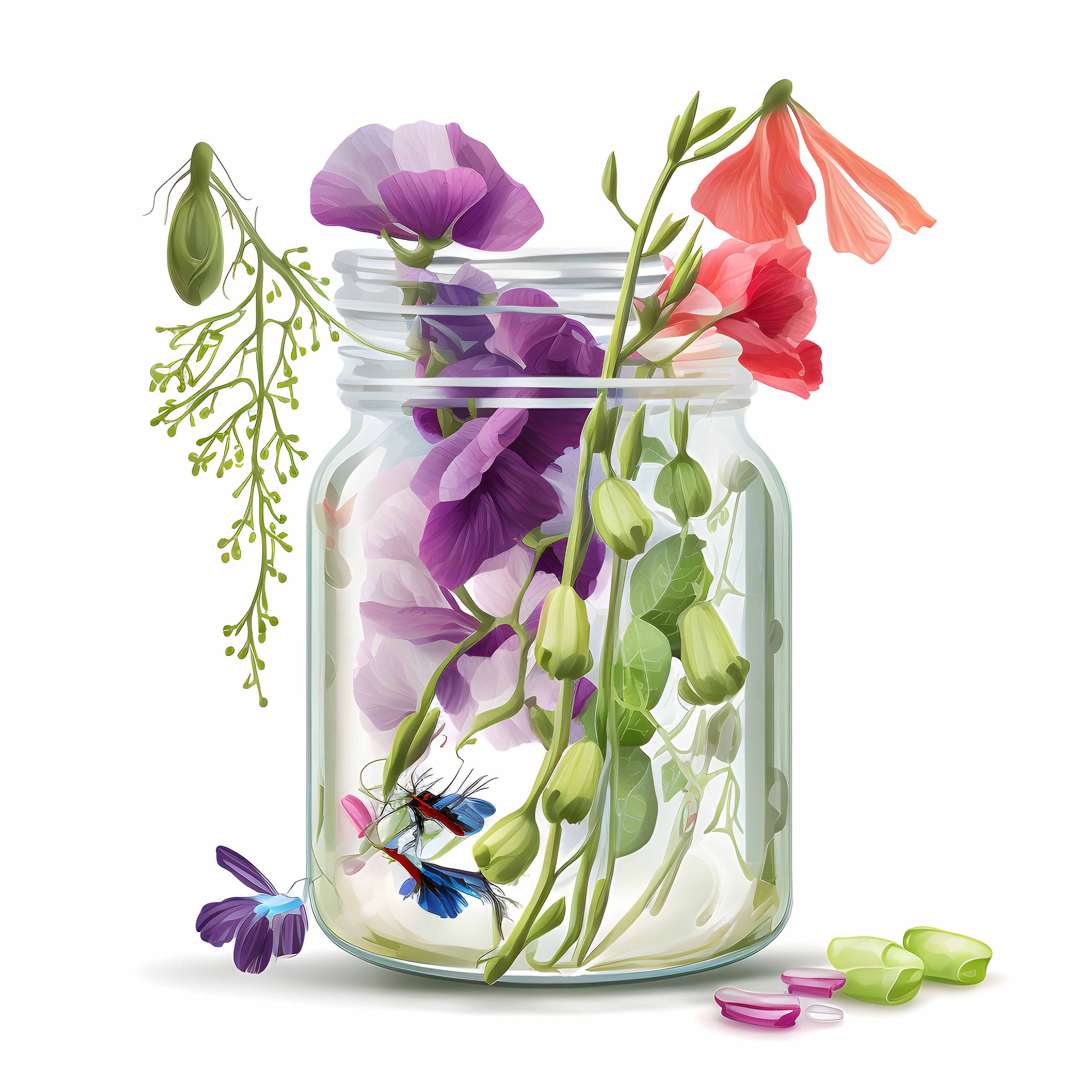 Watercolor Florals in Jar Png, 10 High Quality Pngs, Clipart Flowers ...