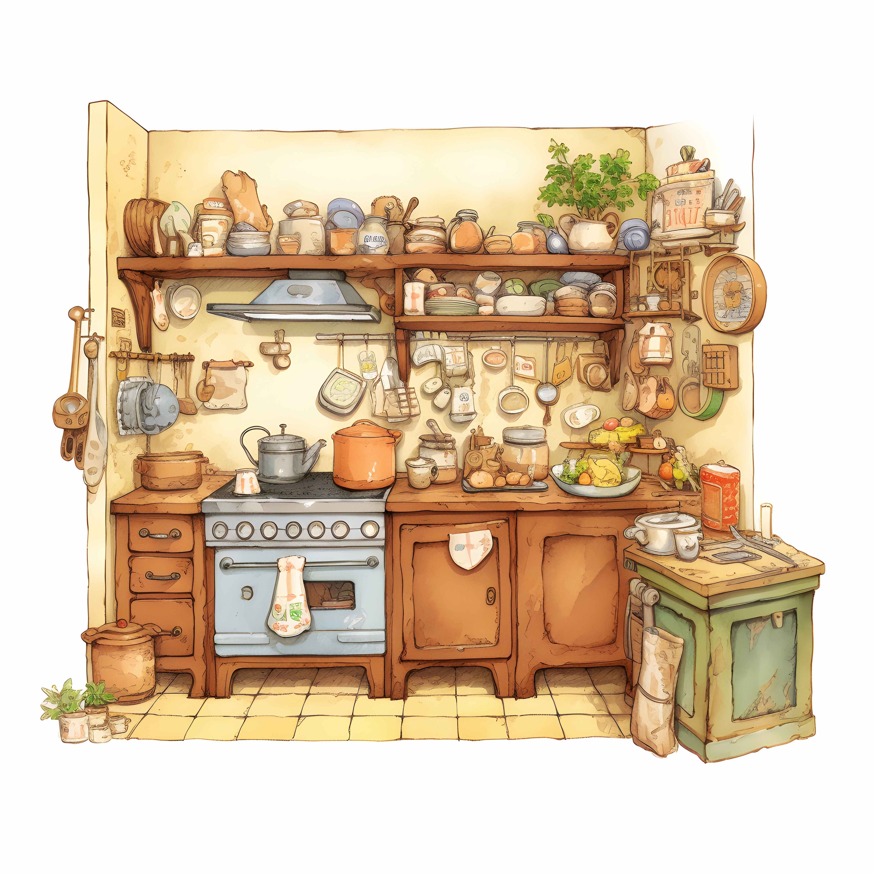 Clipart Kitchen, 9 High Quality Jpgs, Beautiful Kitchen, Commercial Use ...