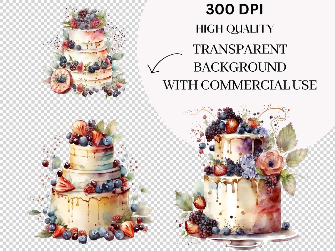 Watercolor Cake, 10 High Quality Pngs, Clipart Cake Birthday Pngs ...