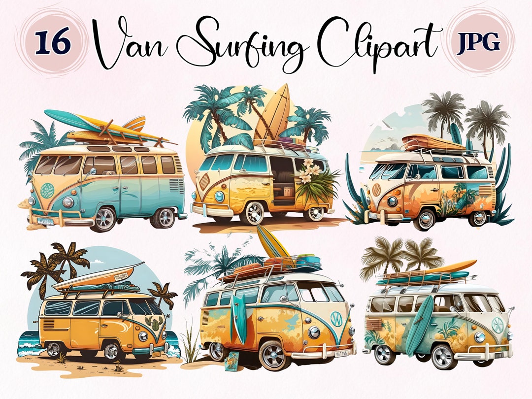 Van Surfing, 16 High Quality Jpgs, Clipart Summer, Clipart Surfing ...