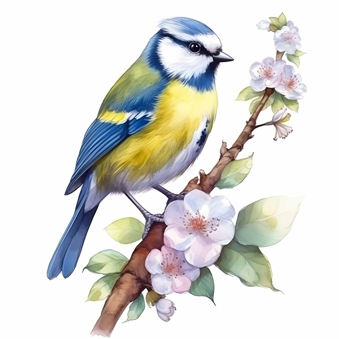 Watercolor Blue Tit, 10 High Quality Pngs, Clip Art Blue Tit Bird With ...