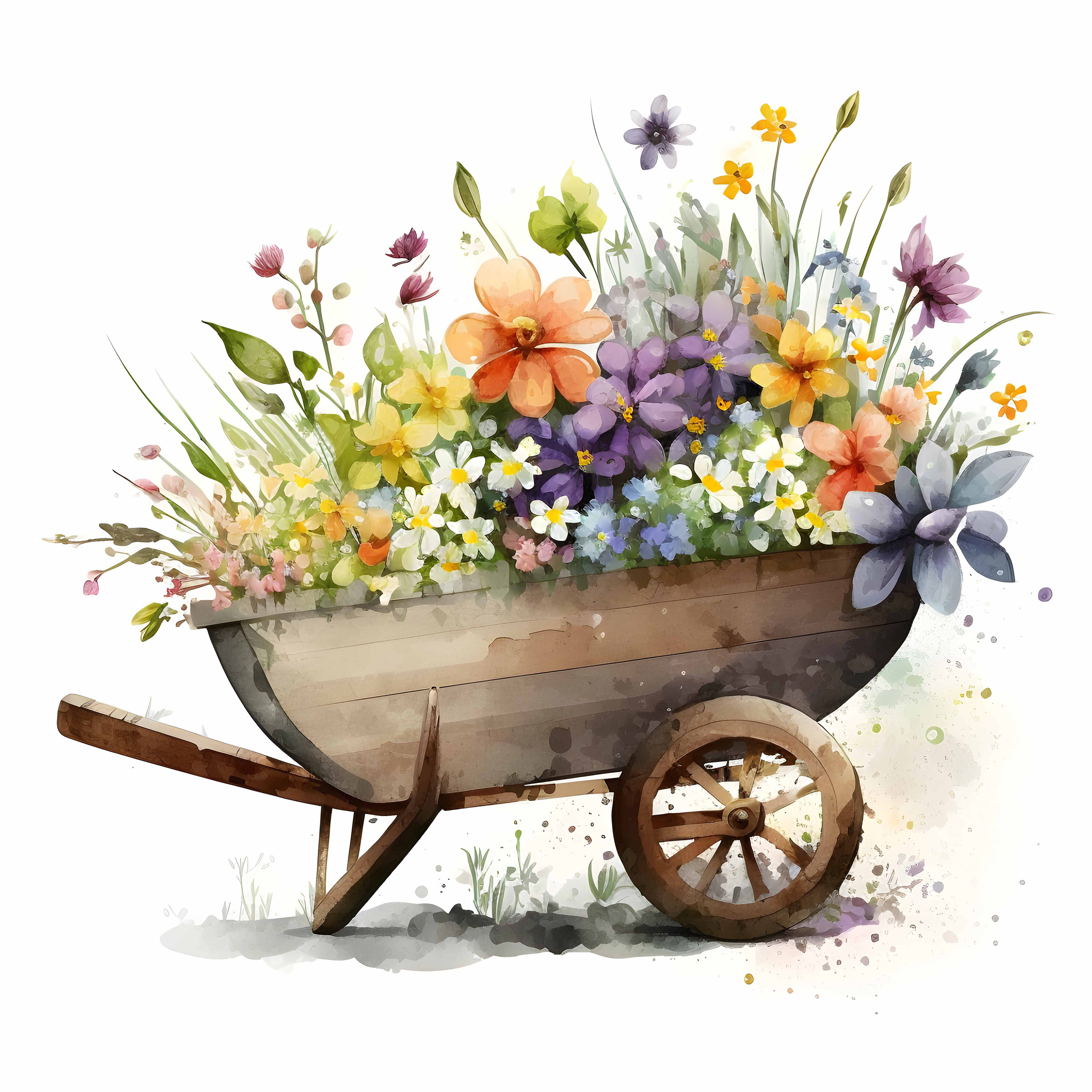 Beautiful Wheelbarrow of Flowers, 8 High Quality Jpgs, Digital Planner ...